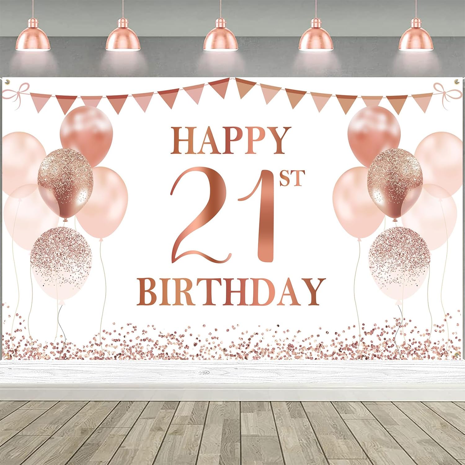 21st Birthday Party Decorations, 6x3.6ft White Rose Gold Happy 21st ...