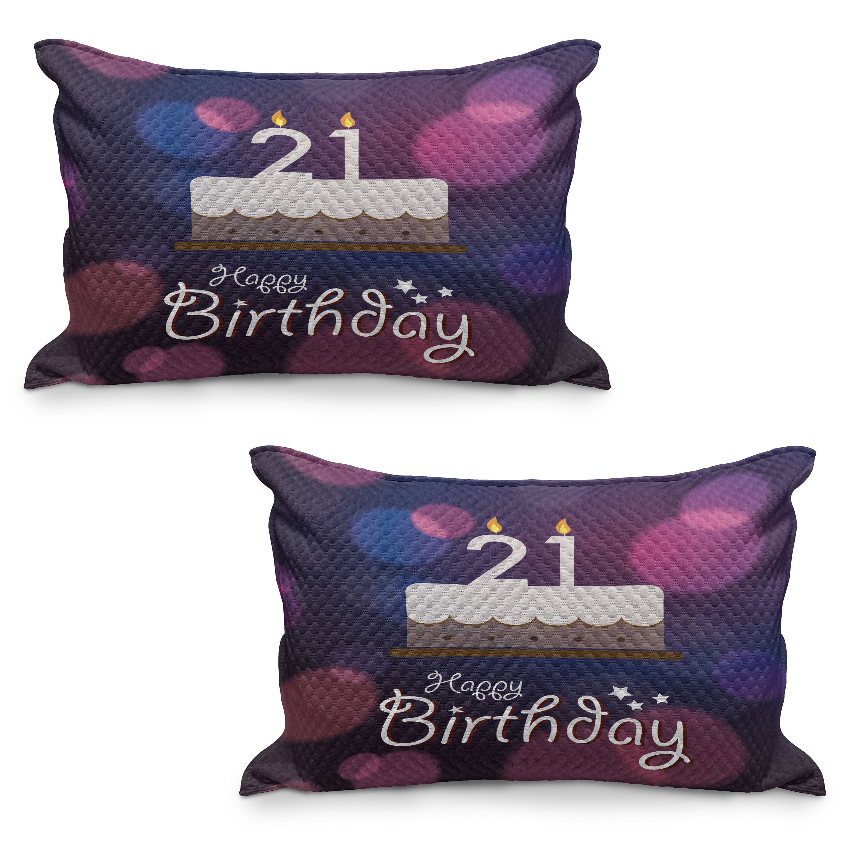 21st Birthday Quilted Pillowcover Set of 2, Happy Birthday Words with ... 21st Birthday Quilted Pillowcover Set of 2, Happy Birthday Words with ...