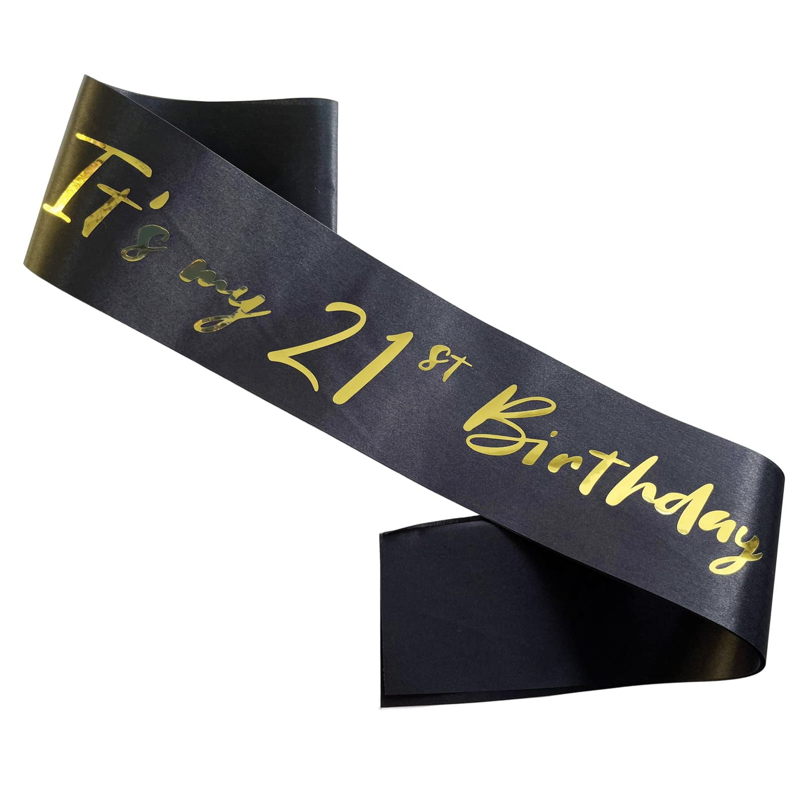 21st Birthday Sash, Black MSF2 Satin Soft Sashes with Gold Foil Letter ...