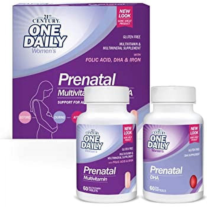 21st Century Complete Prenatal Multivitamin + DHA Tablets, Daily Duo ...