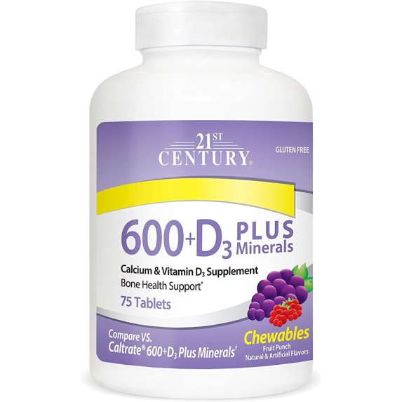 21st Century Calcium 600 + D3 Plus Minerals 75 Chwbls for Bone Health ...