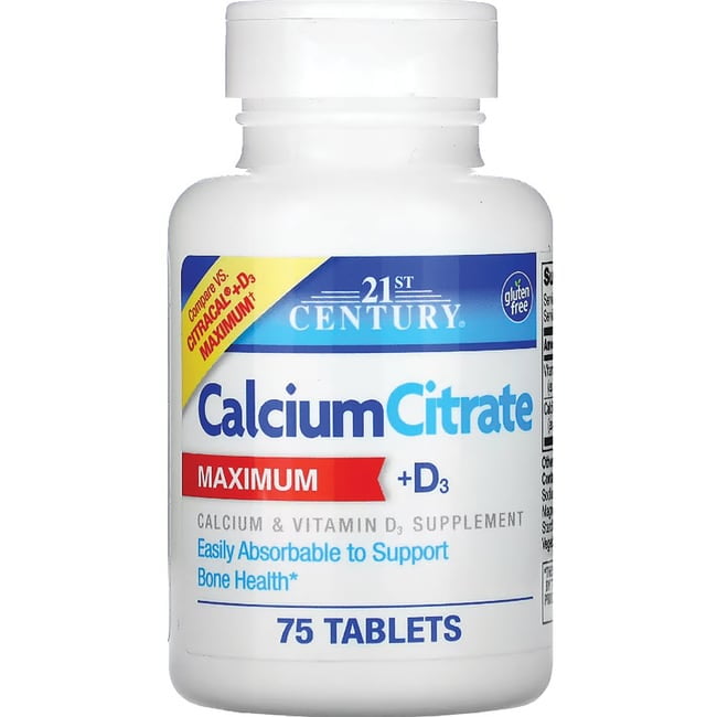 21st Century Calcium Citrate + D3 Maximum 630 mg/13 mcg (500 Iu) 75 ...