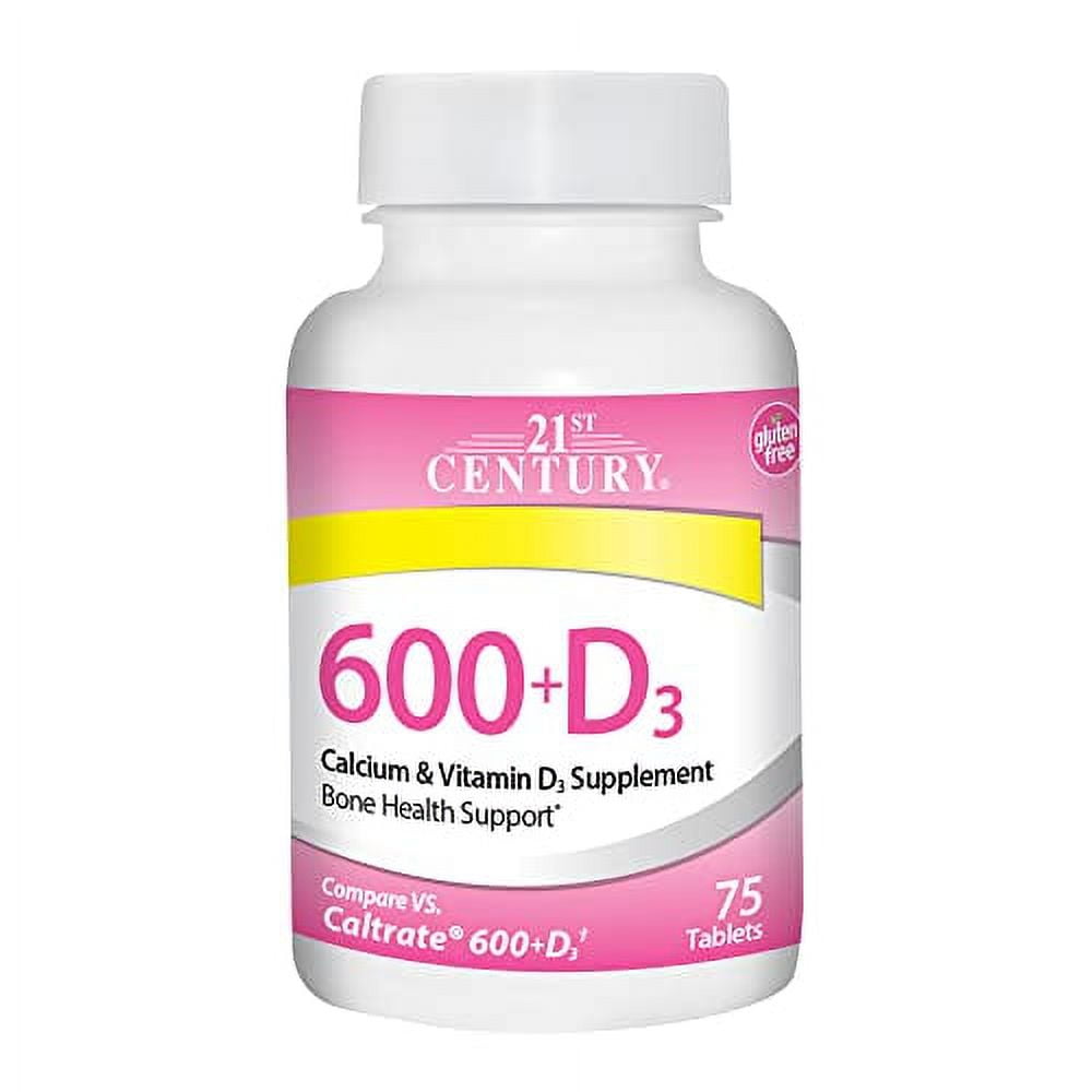 21st Century Calcium Plus D3 Supplement 600 mg, 75 Count, 2 Pack ...