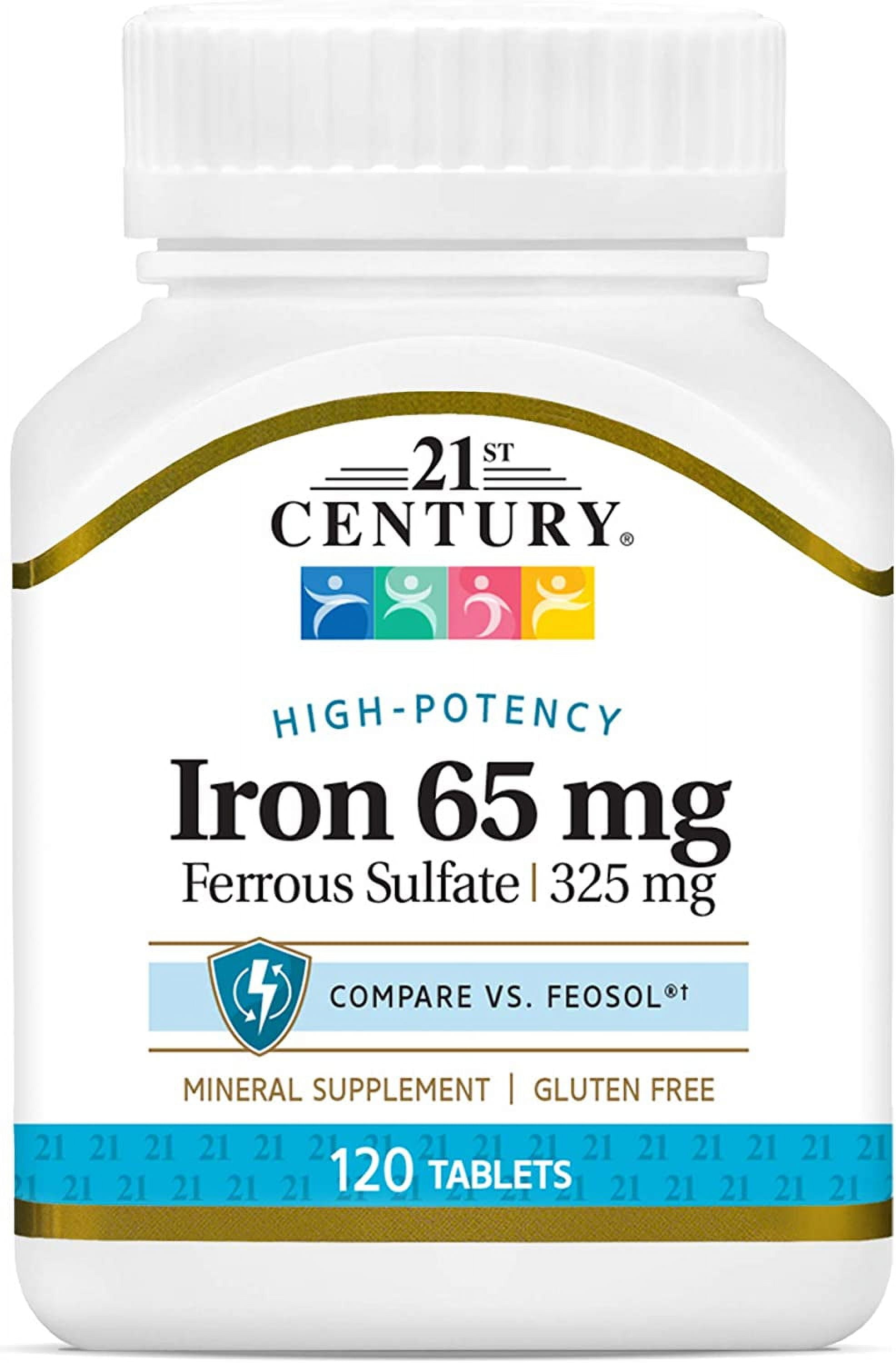 21st Century Iron 65 mg Ferrous Sulfate 325 mg Tablets, 120 Count - Walmart.com