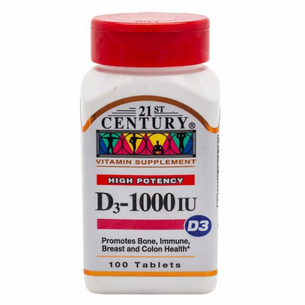 "21st Century Vitamin D3, 1000IU, 100 Tabs" - Walmart.com