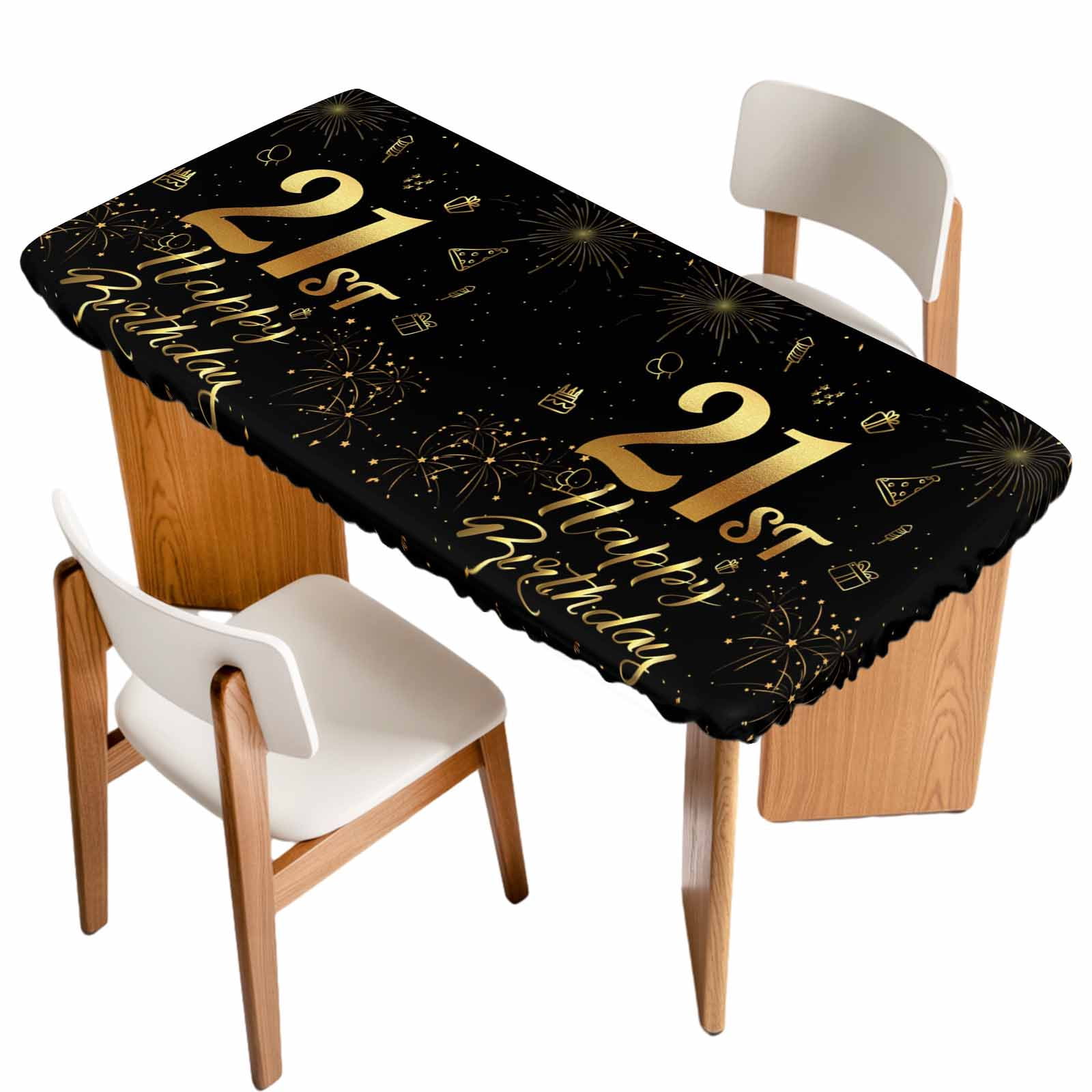 21st Happy Fitted Rectangle Tablecloth 30" x 60" Birthday Gold Cake ...