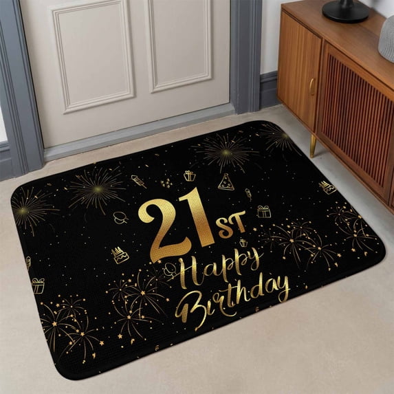21st Happy Front Door Mat Indoor Entrance, Birthday Gold Cake Gift ...