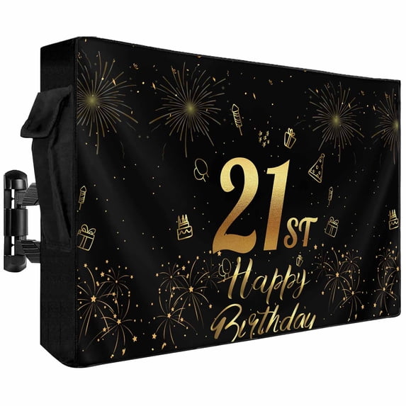 21st Happy Outdoor TV Cover 48 to 50 inch Birthday Gold Cake Gift Black ...