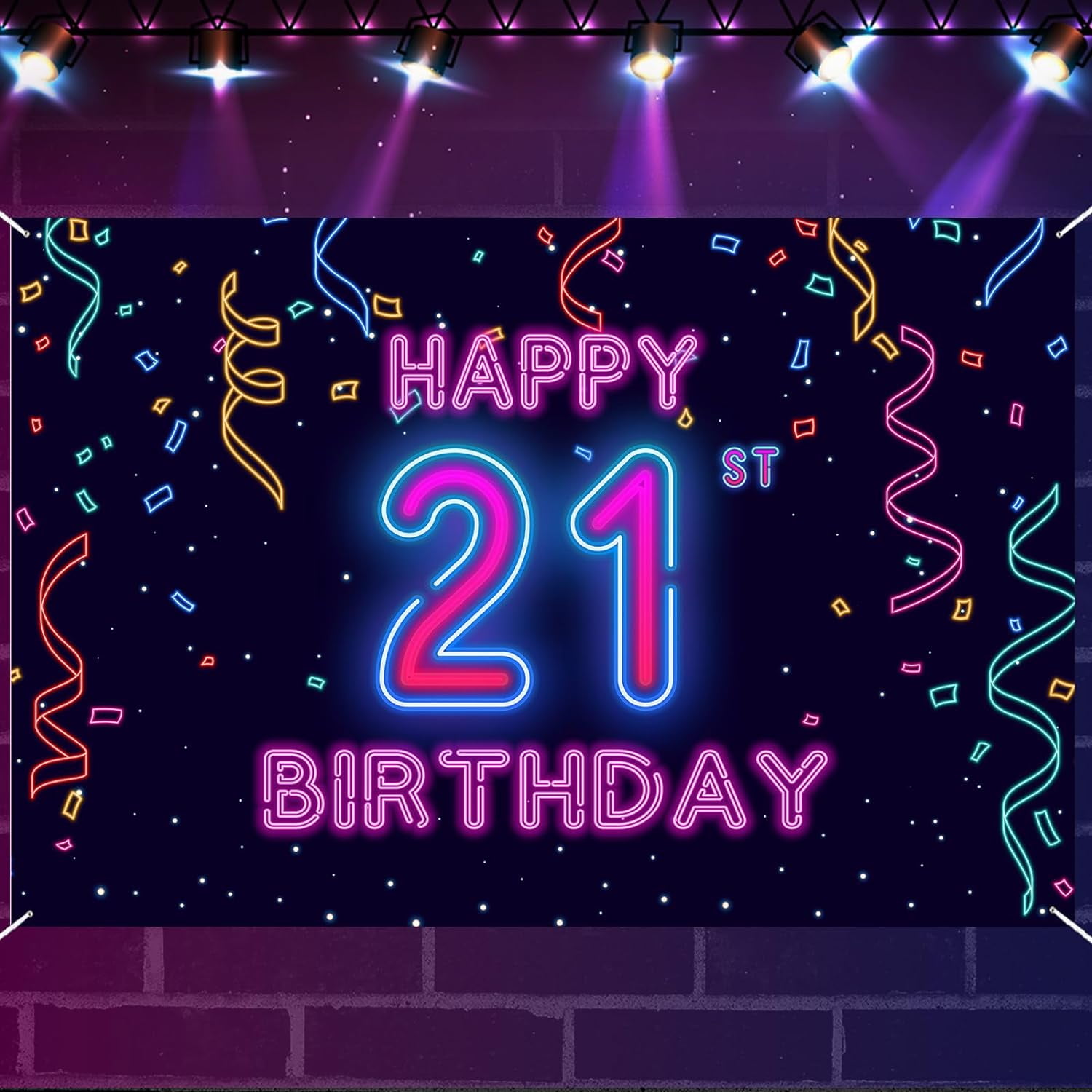 21st Neon Birthday Banner Backdrop, 21 Years Birthday Party Banner Let ...