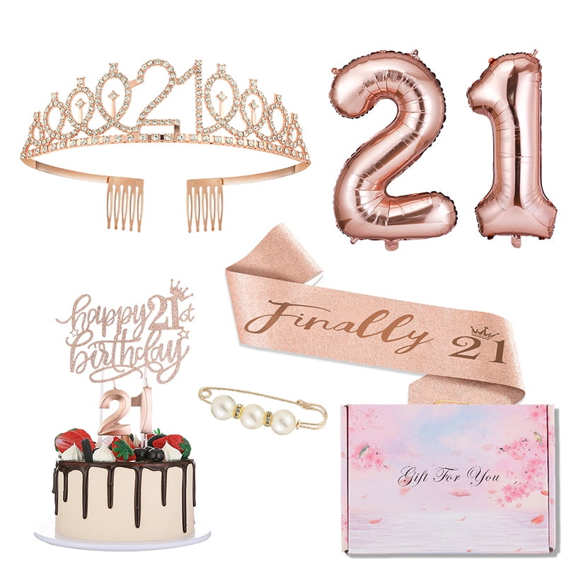 21th Birthday Decorations for Girls - Including 21 Birthday Cake Topper ...