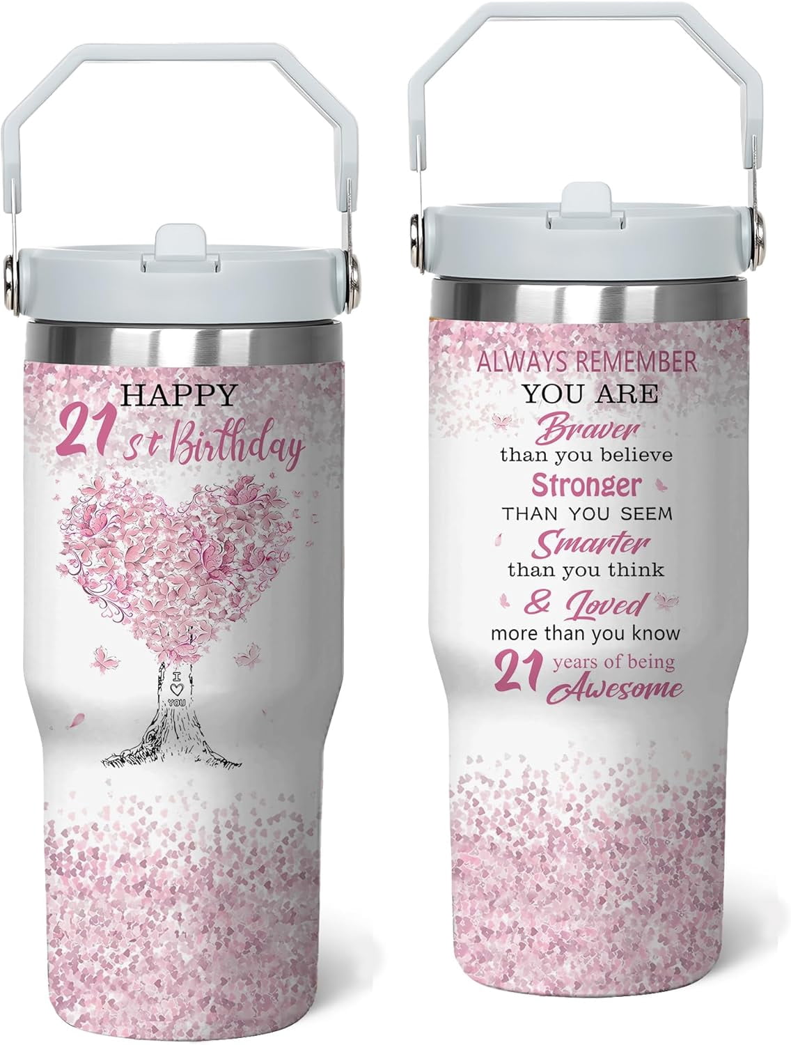 21th Birthday Tumbler with Handle & Straw, Birthday Gifts Stainless ...