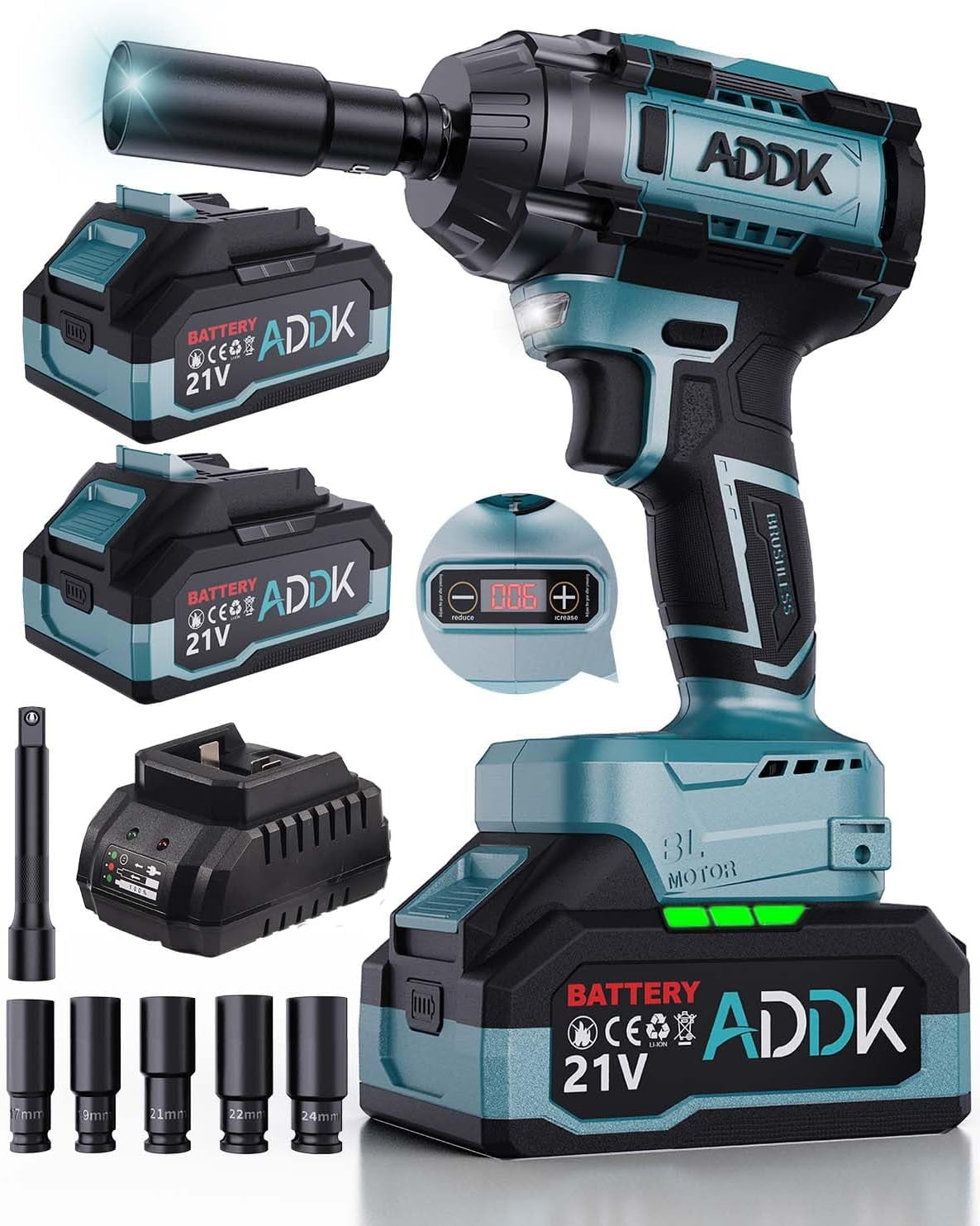 21V Cordless Impact Wrench Kit, 750Ft-lbs (1000N.m) 1/2" Brushless ...