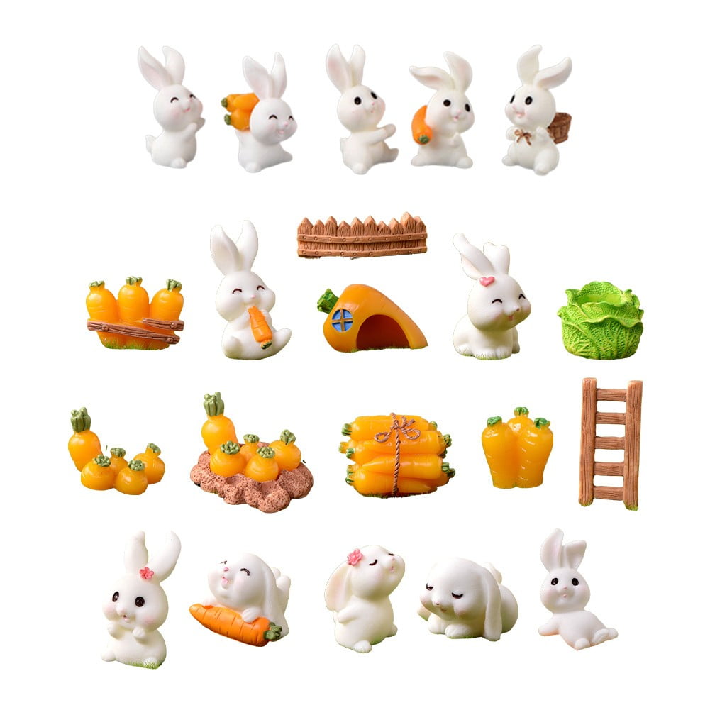 21x Resin Bunny Statue Miniature Rabbit Figurine Tiny Carrot House ...