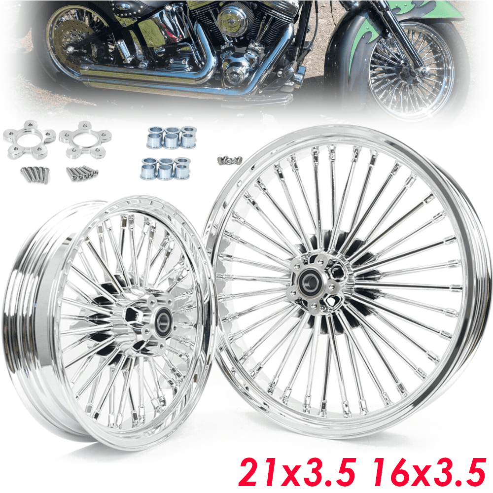 21x3.5 16x3.5 Chrome Wheel Set, Fat-Spoke for Harley Bagger Touring ...
