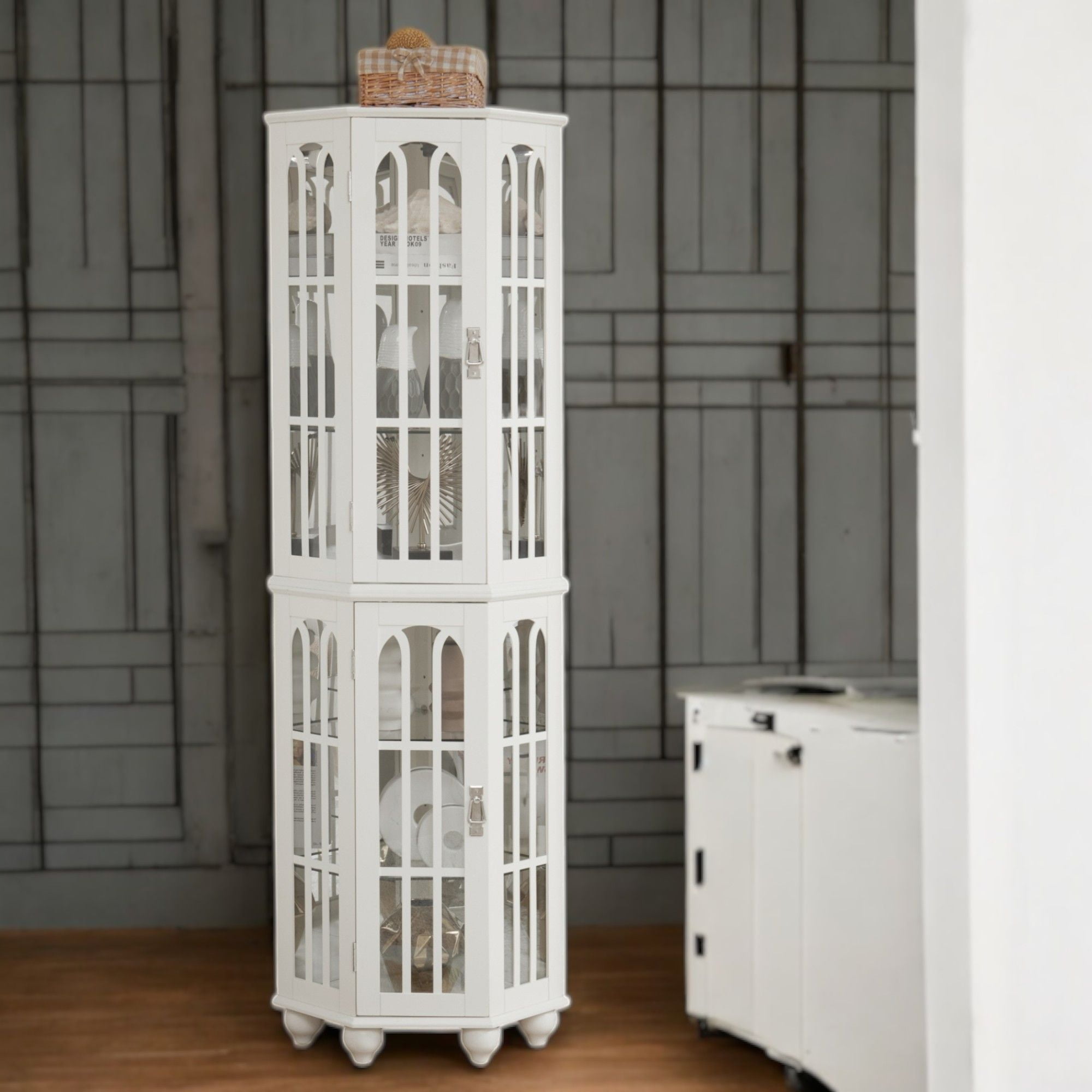 22.00 Inch Tall Corner Display Cabinet with Glass Doors and Elegant ...