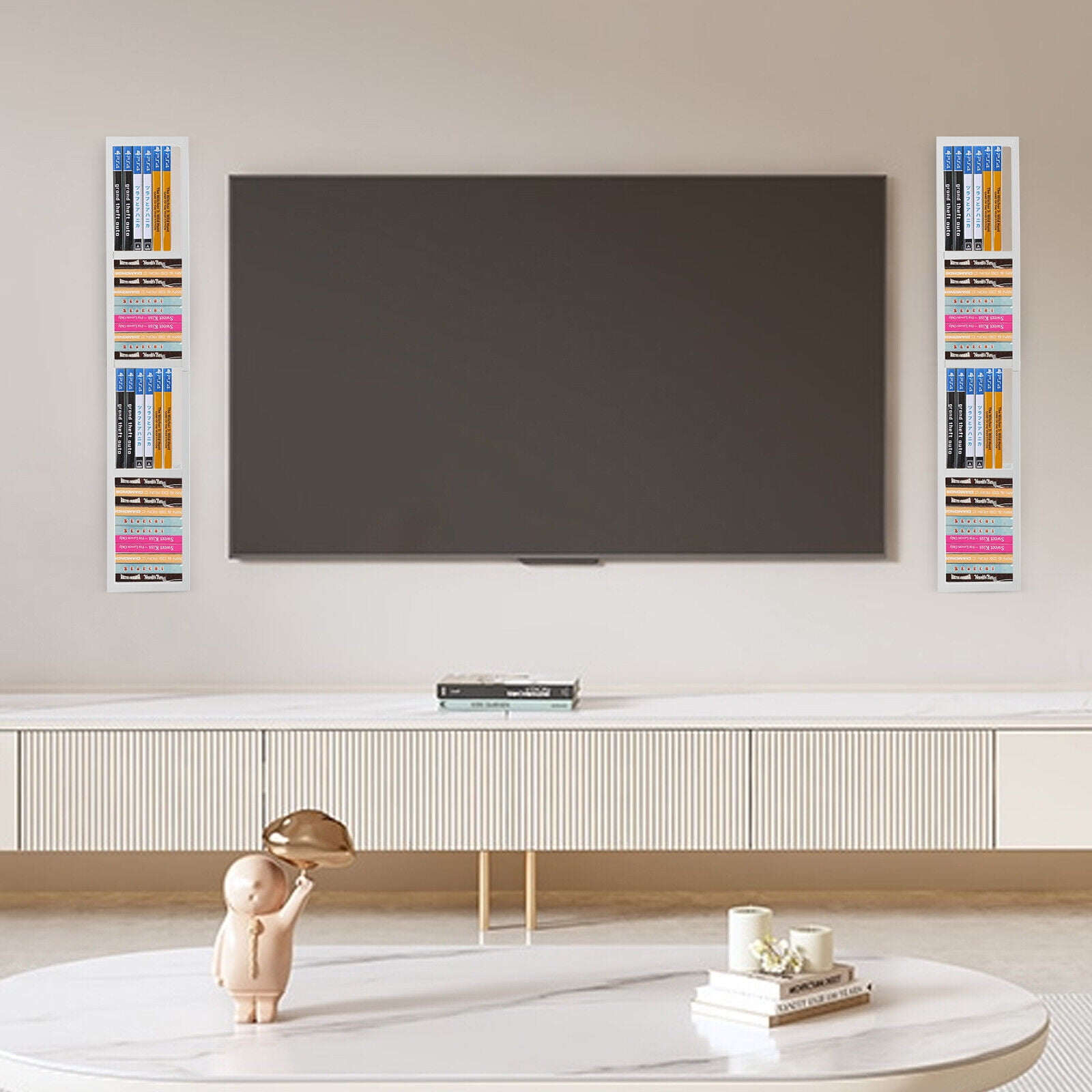 22.04lbs Capacity Media Display Shelf, 34x6.2x3in White Rustic Style ...