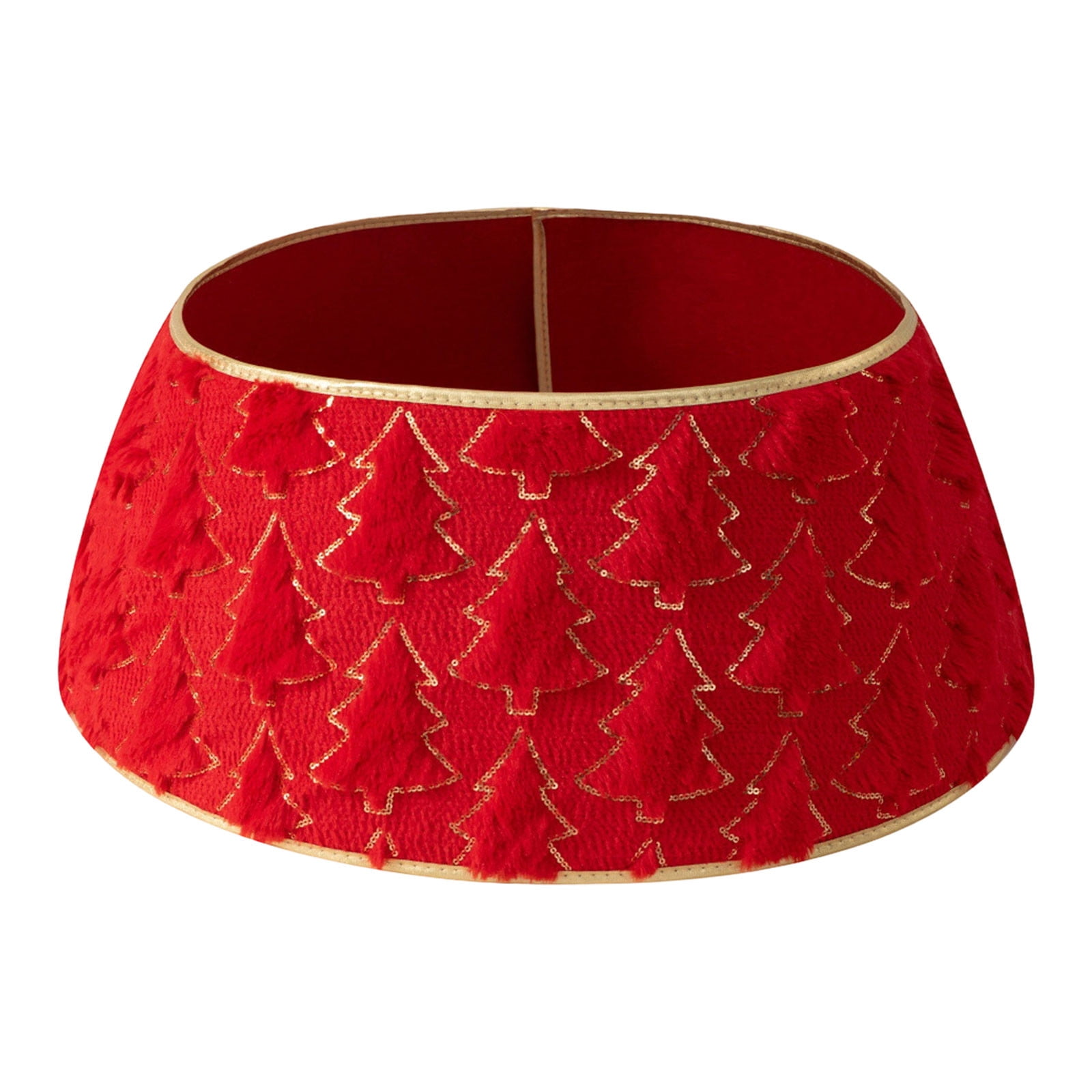 22.05 Inches Christmas Tree Collar Red Plush Faux Fur with Crossed ...