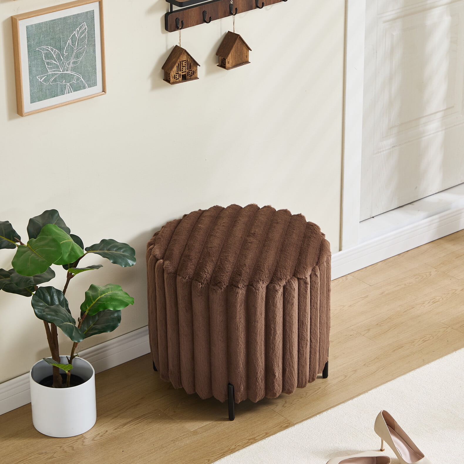 22.05"Wide Upholstered Round Pouf Ottoman Foot Rest, Round Footrest ...