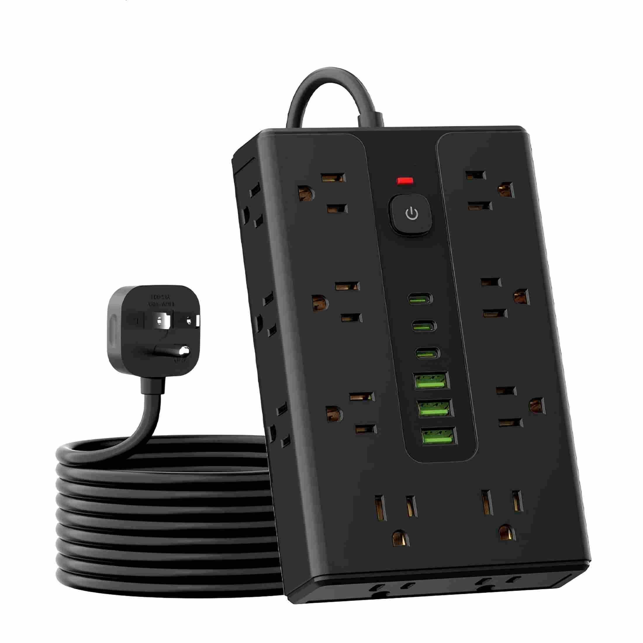 22 in 1 surge protector power cord with 16 sockets, 6 USB ports (3 USB ...
