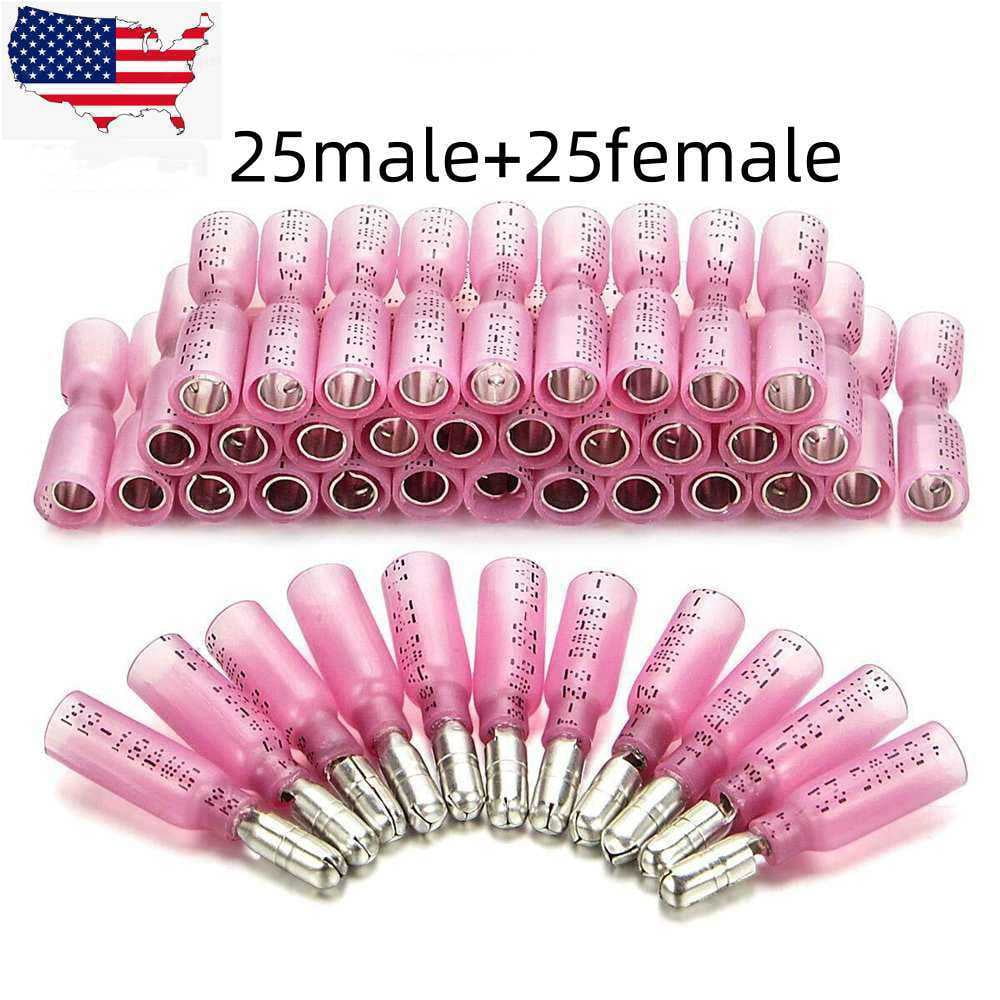 22-16 AWG Heat Shrink Wire Connectors Male Female Bullet Crimp ...