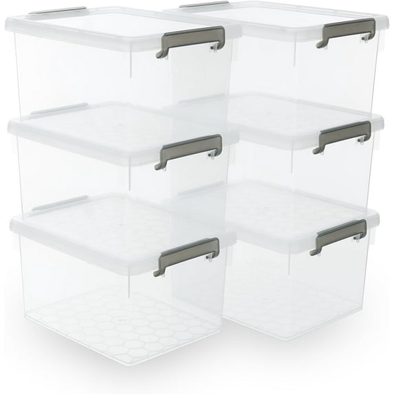22.2 QT 6 Packs Plastic Storage Bins with Lids and Secure Latching ...
