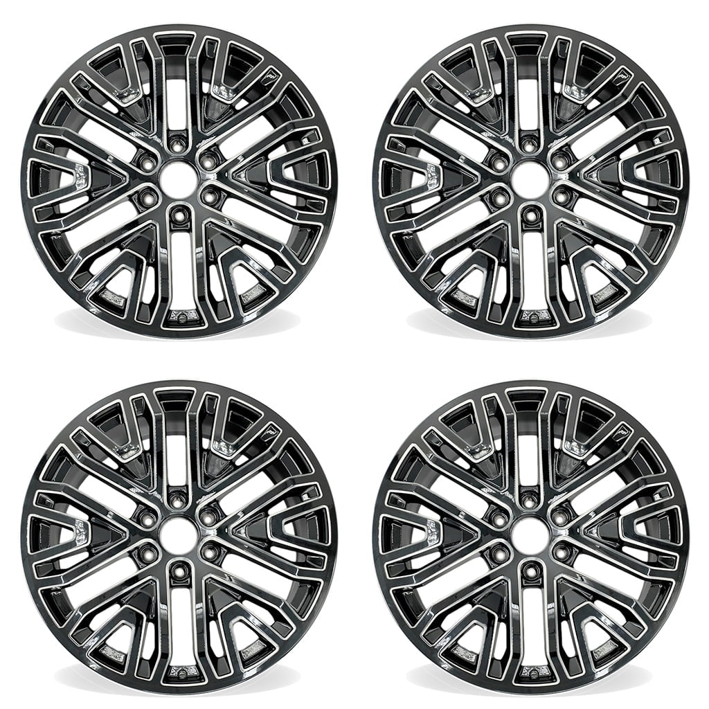 22" 22x9 Set of 4 Machined Black Wheels For Chevy GMC Sierra Denali ...