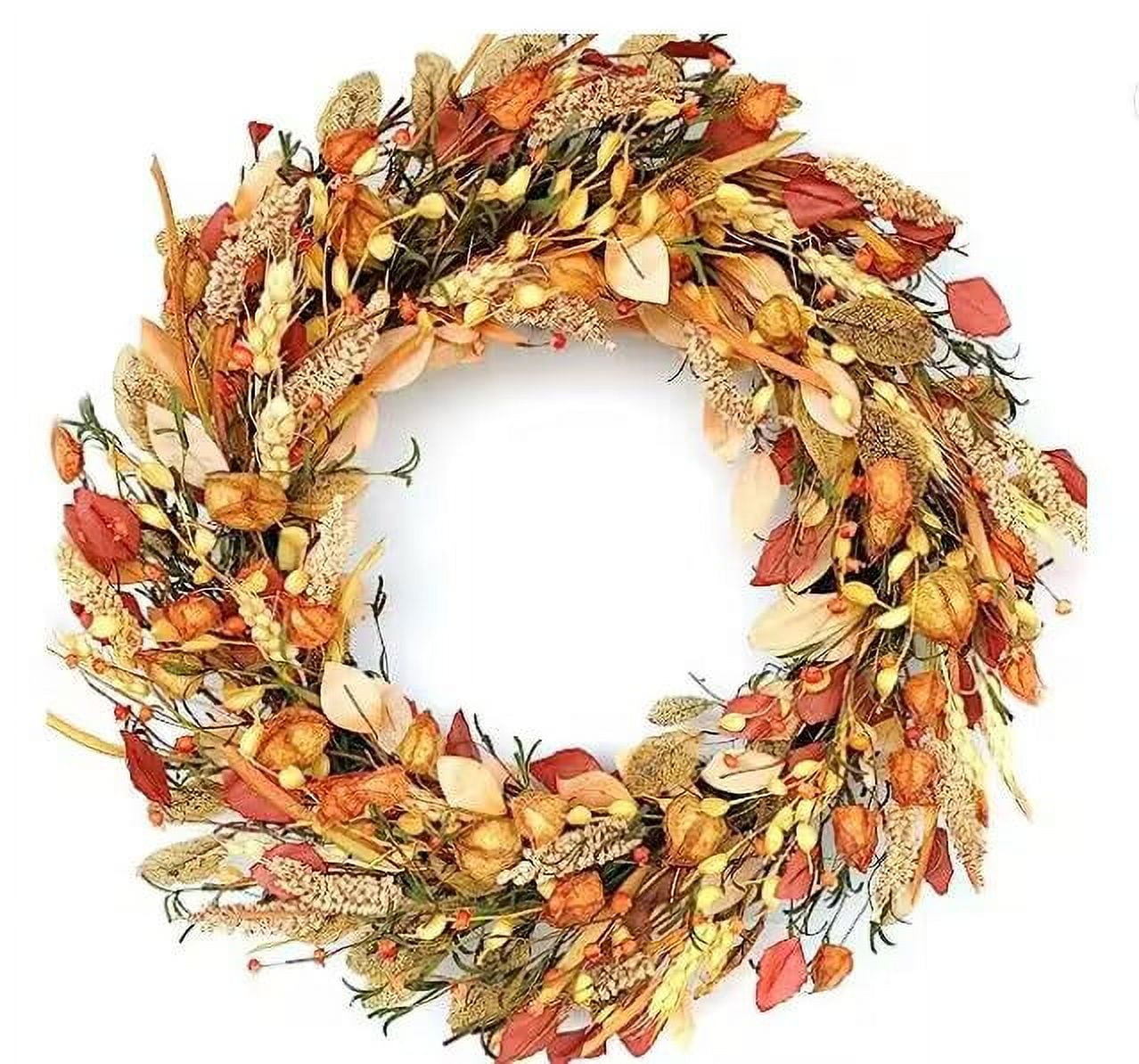 Idyllic 22-23 Inch Fall Wreath, Berries, Artificial Leaves, Wheat Ears ...