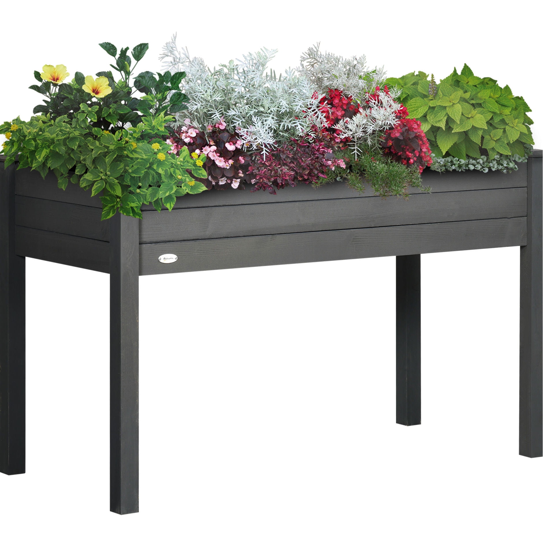 22.25" Wide Gray Wooden Raised Bed with Fabric Filter / Keeps Soil ...