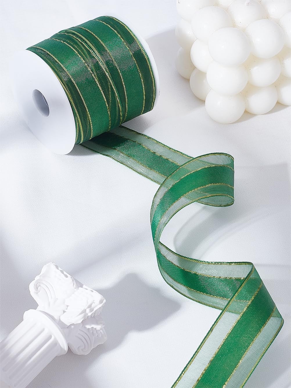 22~25 Yards Solid Color Organza Ribbons Dark Green Sheer Chiffon ...