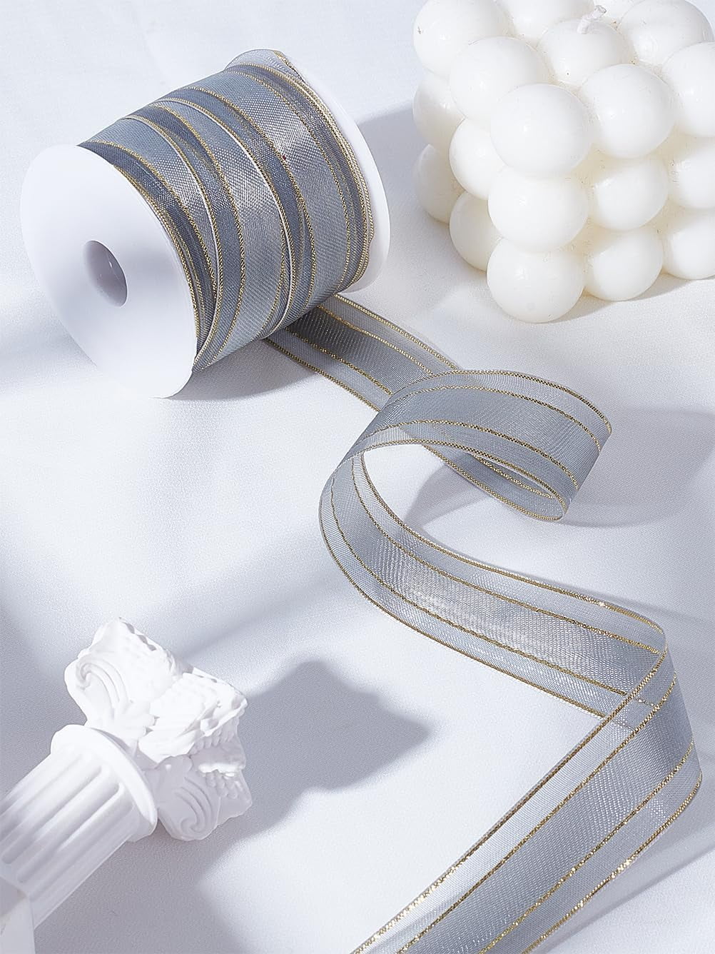 22~25 Yards Solid Color Organza Ribbons Gray Sheer Chiffon Webbing ...