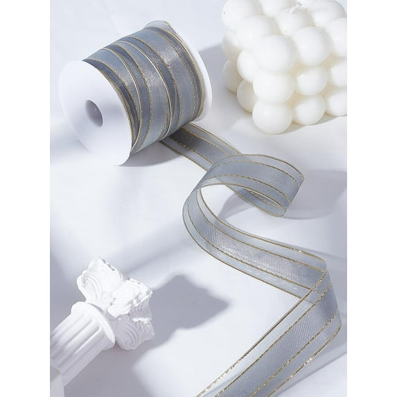 22~25 Yards Solid Color Organza Ribbons Gray Sheer Chiffon Webbing ...
