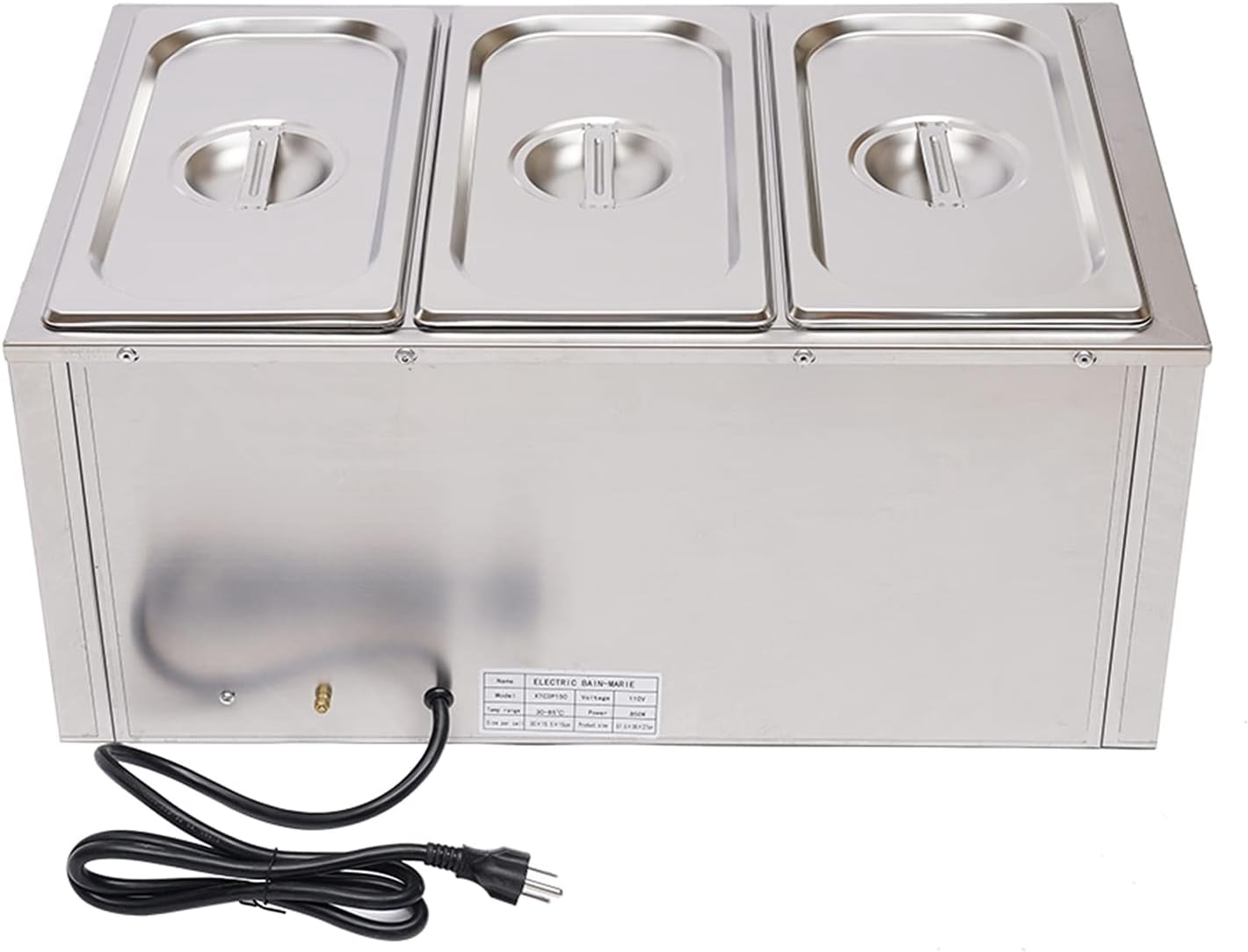 22.2QT 850W Commercial Electric Food Warmer, 3-Pan Steam Table ...