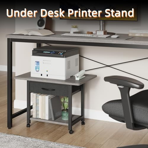 22"x15" Large Printer Stand with Storage Drawer, 2-Tier Under Desk ...