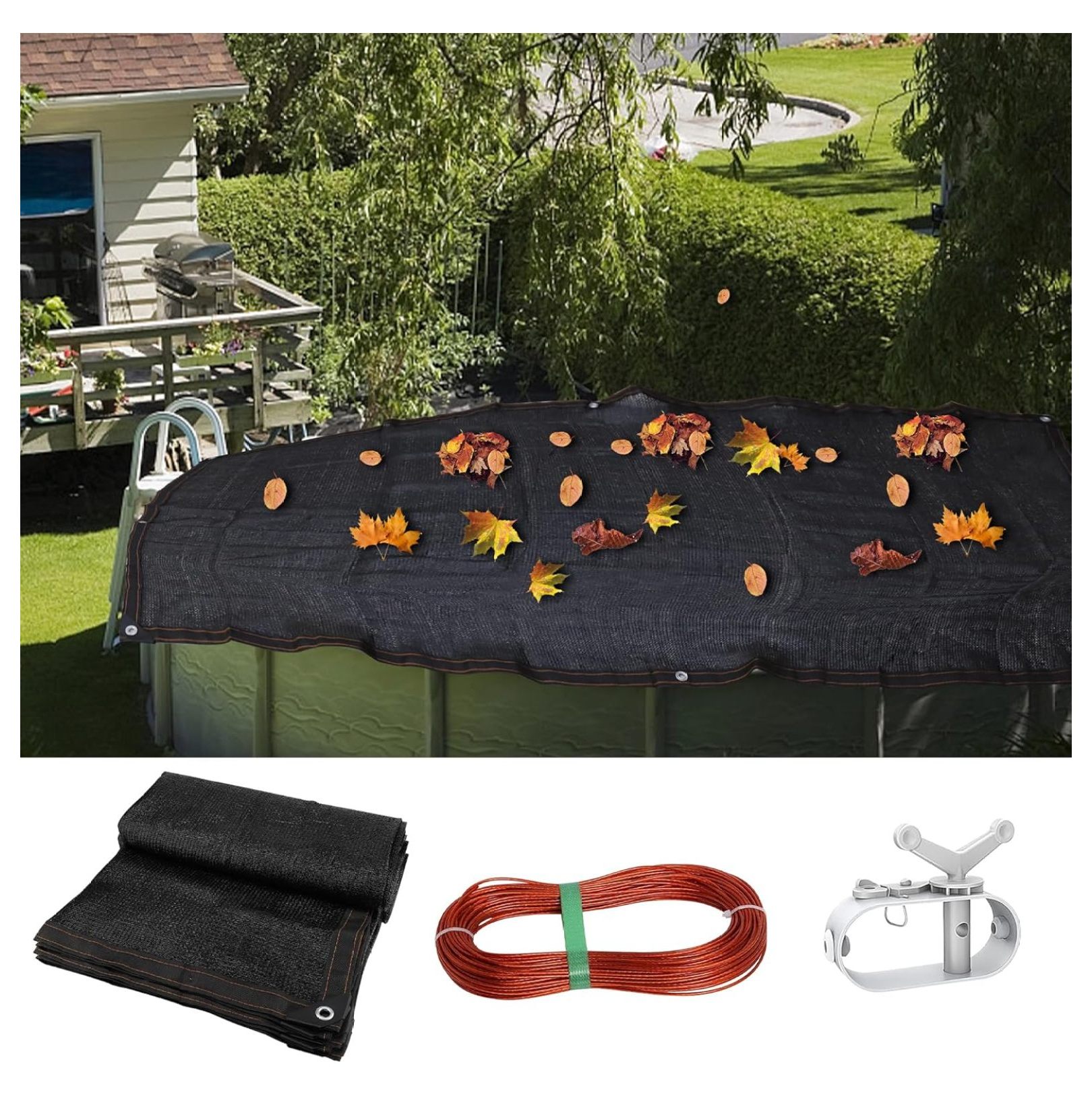 22.3x22.3ft Leaf Net Pool Cover with Rope& Winch, Swimming Pool Net ...