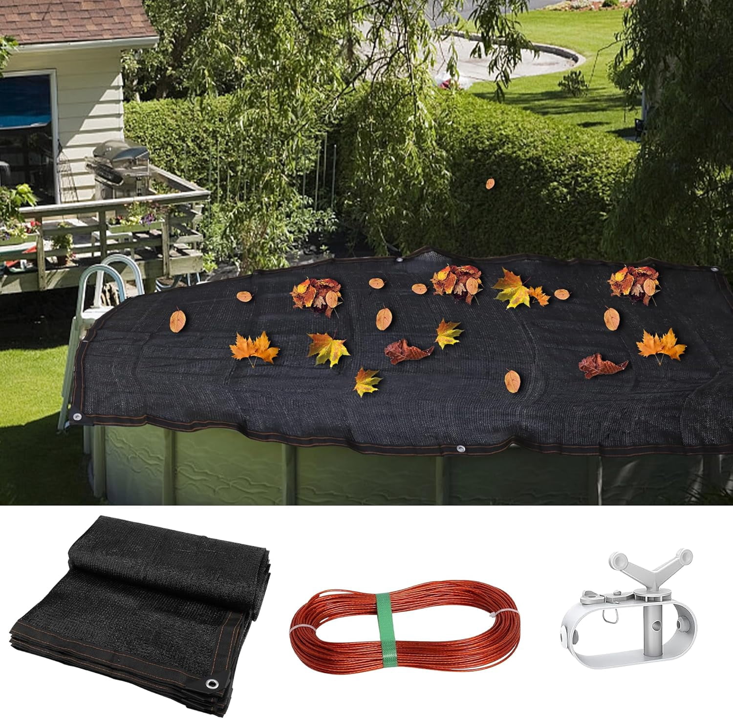 22.3x22.3ft Leaf Net Pool Cover with Rope& Winch, Swimming Pool Net ...
