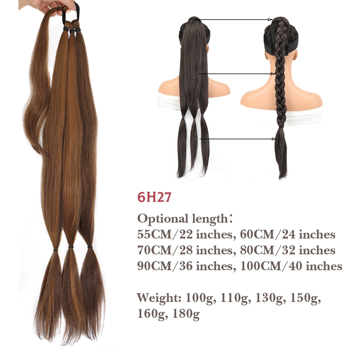 22-40 inch synthetic braided braided ponytail wig woman elastic rubber ...
