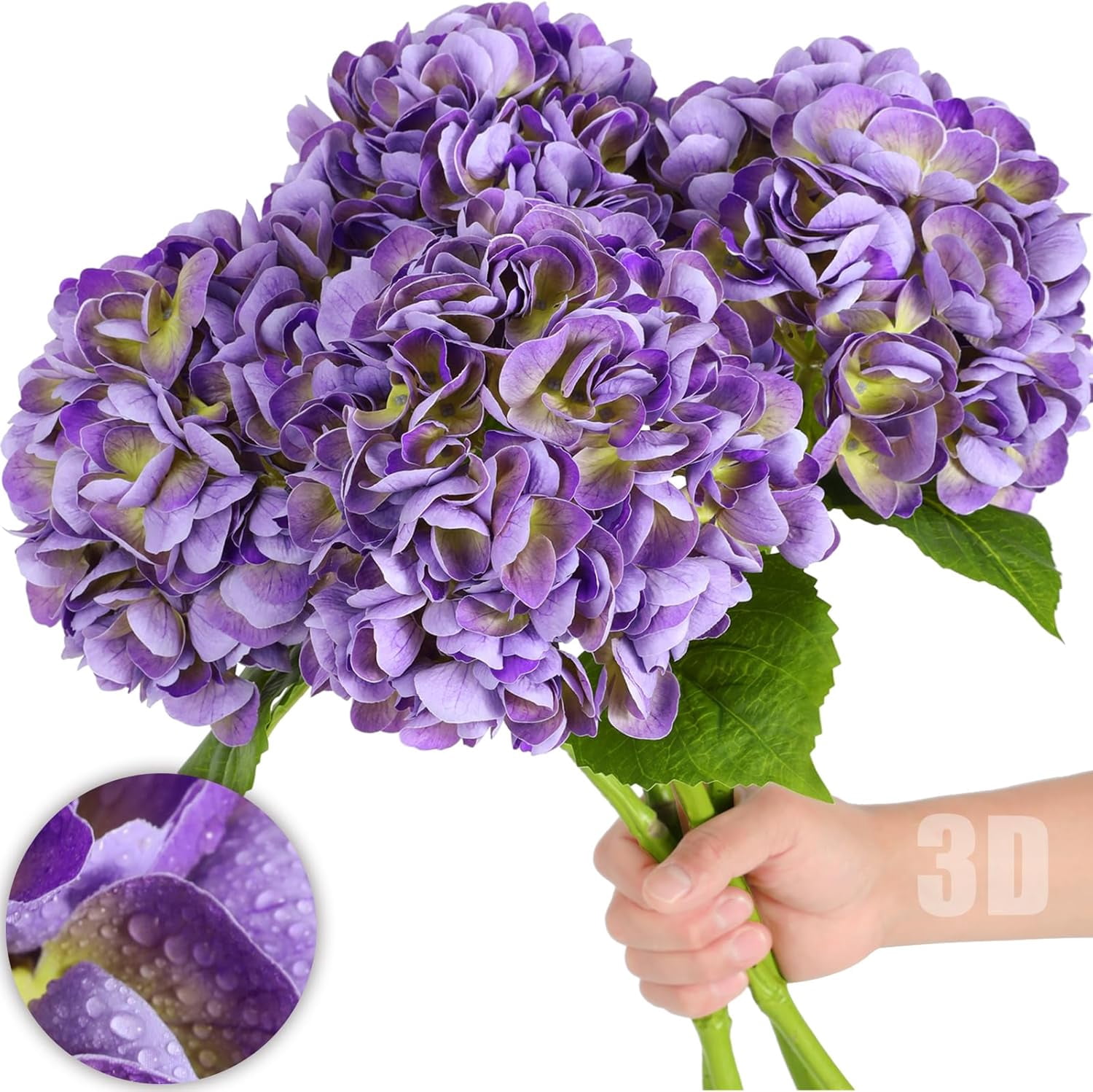 22.44In Pink Hydrangea Artificial Flowers,4Pcs Latex Faux Real Touch ...