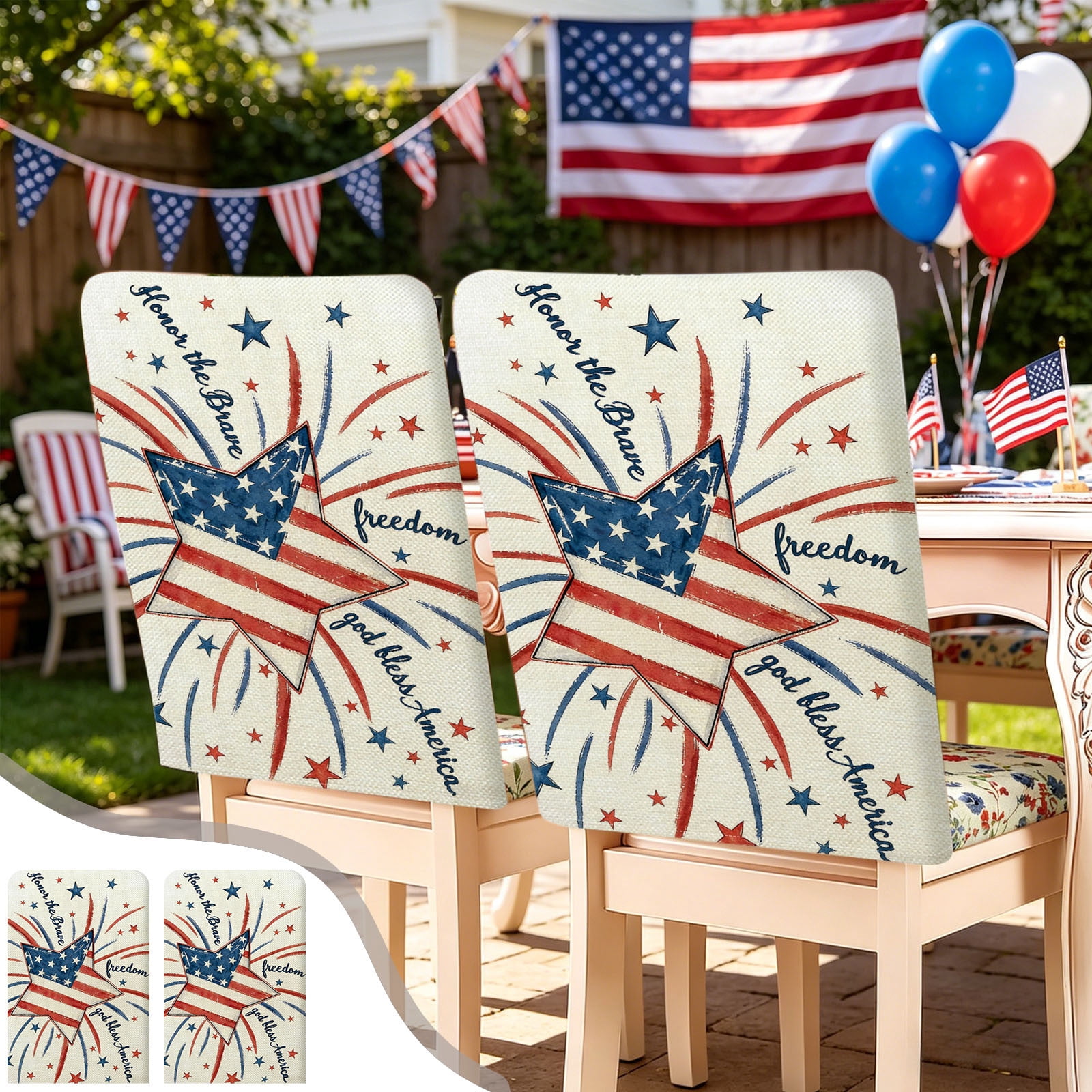 22.4x18.1in Independence Day Chair Cover Set Polyester Two Piece Chair ...