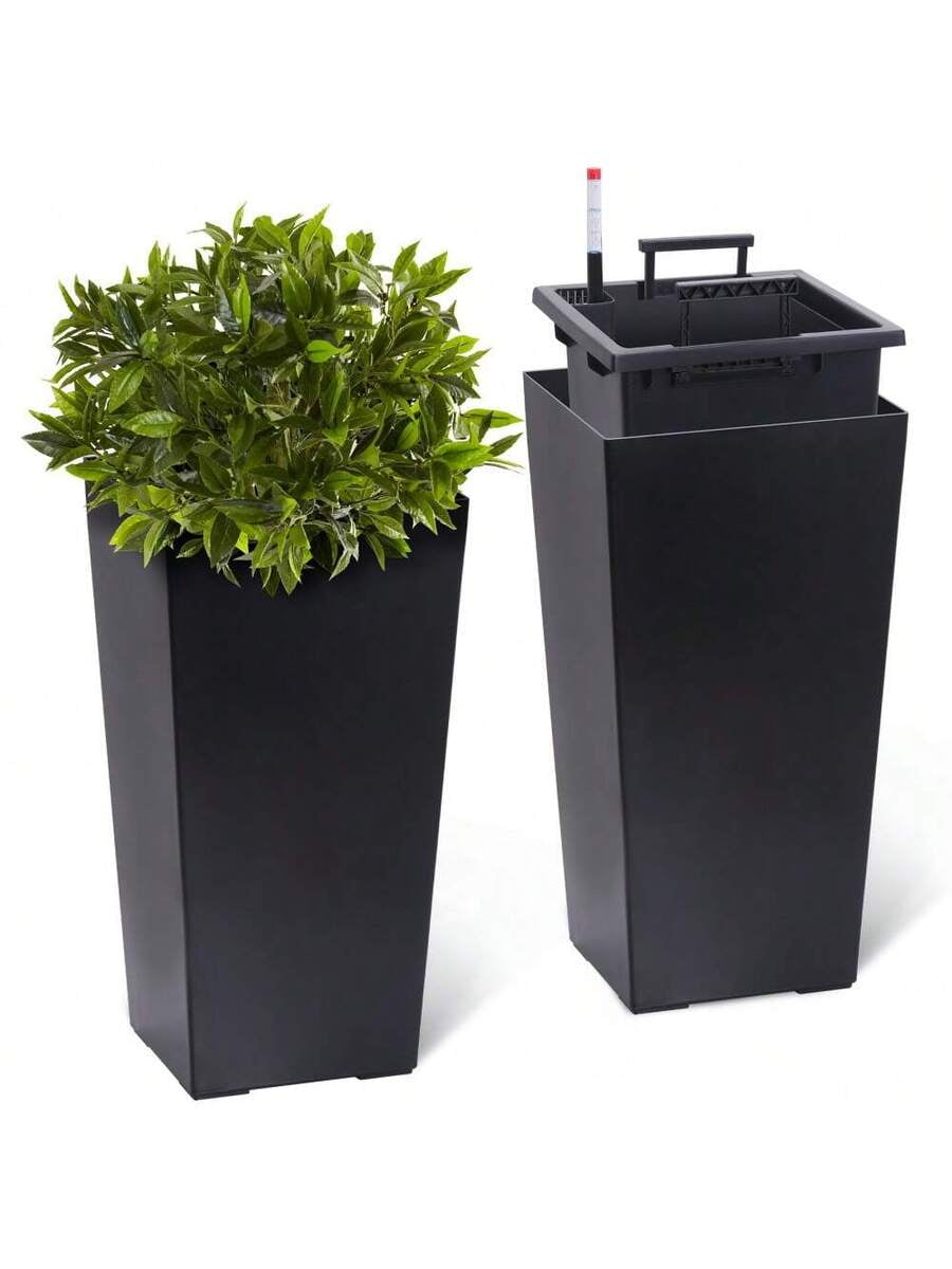 22.5 Inch Tall Planter Set Of 2, Indoor & Outdoor Black Taper Planter ...