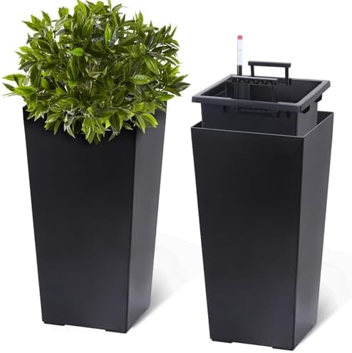 22.5 Inch Tall Rectangular Planters Set of 2 Large Modern Plant Pots ...
