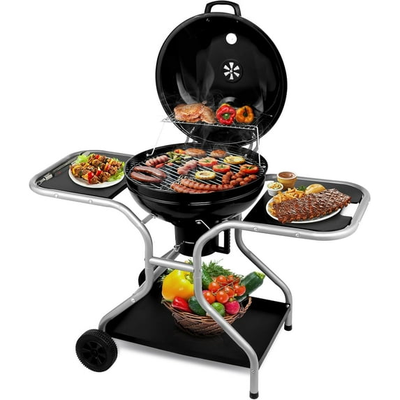 22.5 inch Kettle Charcoal Grill with Side Table&Ash Catcher, Portable ...