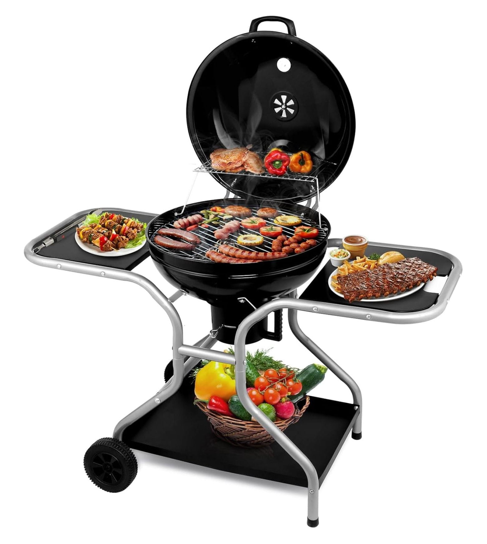 22.5 inch Kettle Charcoal Grill with Side Table& Catcher, Portable ...