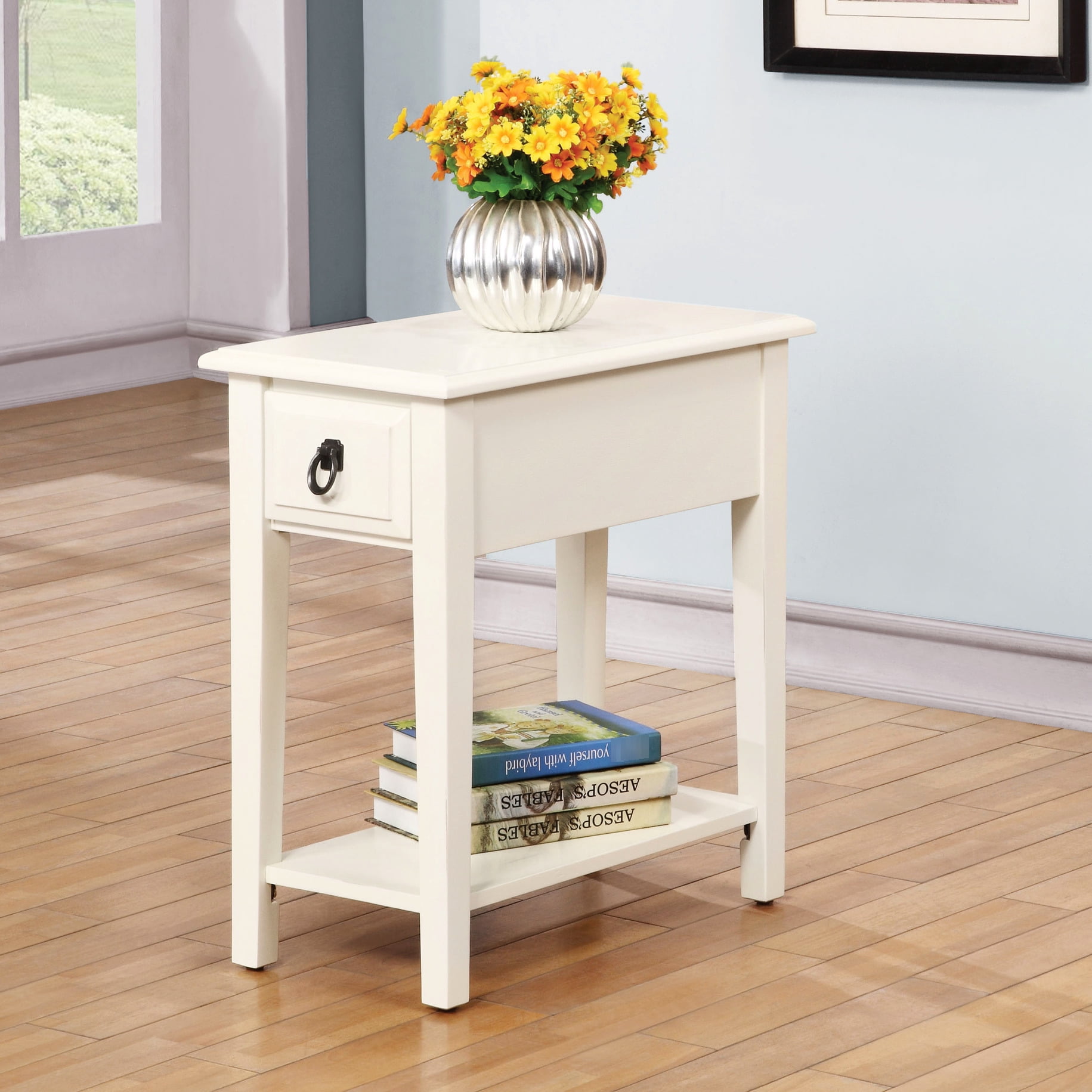 22.51 In. High White Accent Table With Drawer And Extra Shelf Solid ...