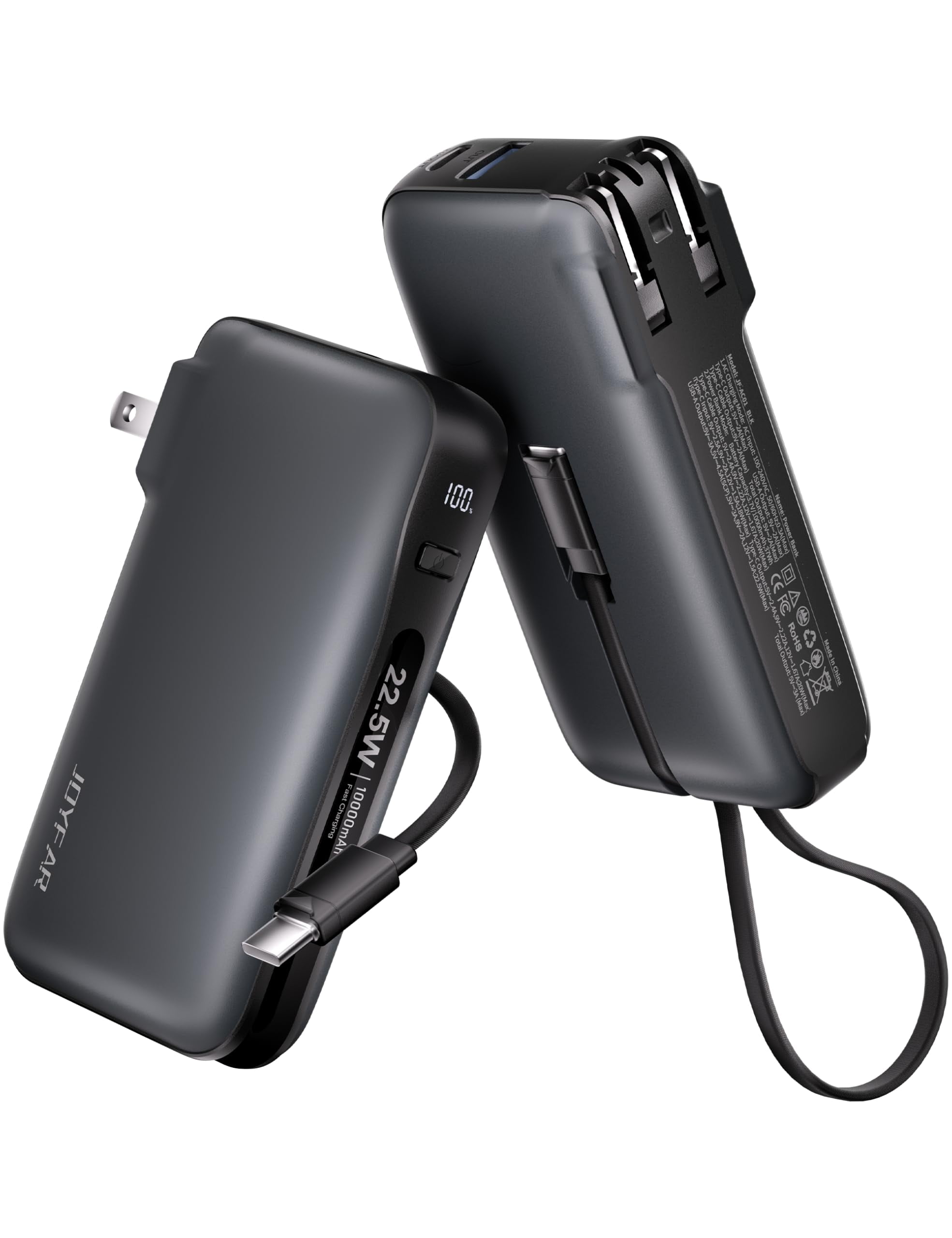 22.5W Portable Charger with Built-in USB-C Cable & Wall Plug, 10,000mAh ...