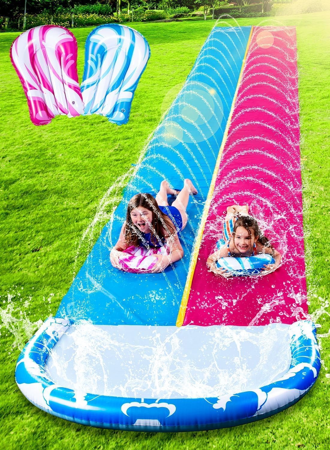 22.5ft Water Slides and 2 Bodyboards, Lawn Water Slide Summer Slip ...