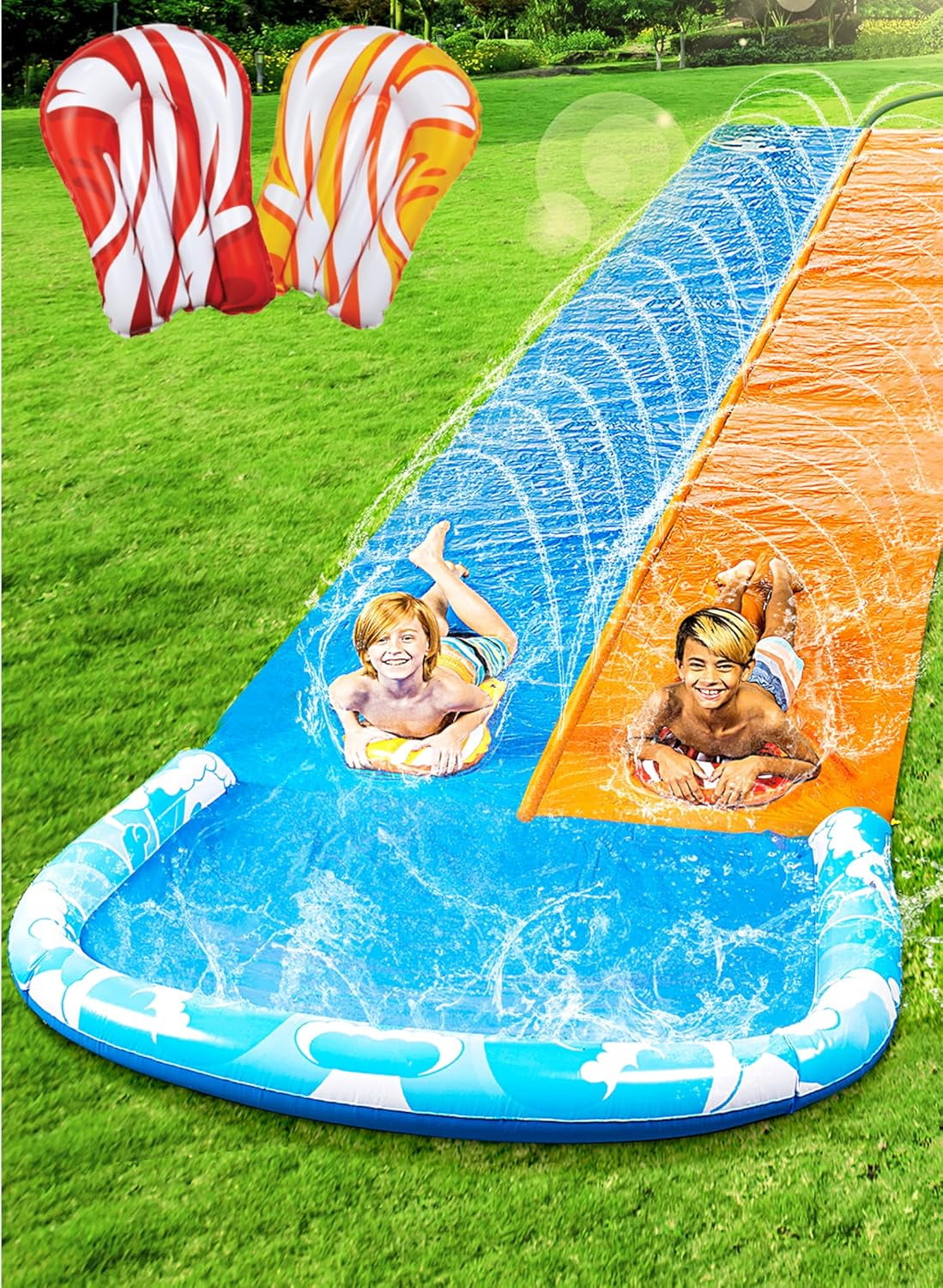 22.5ft Water Slides and 2 Bodyboards, Lawn Water Slide Summer Slip ...