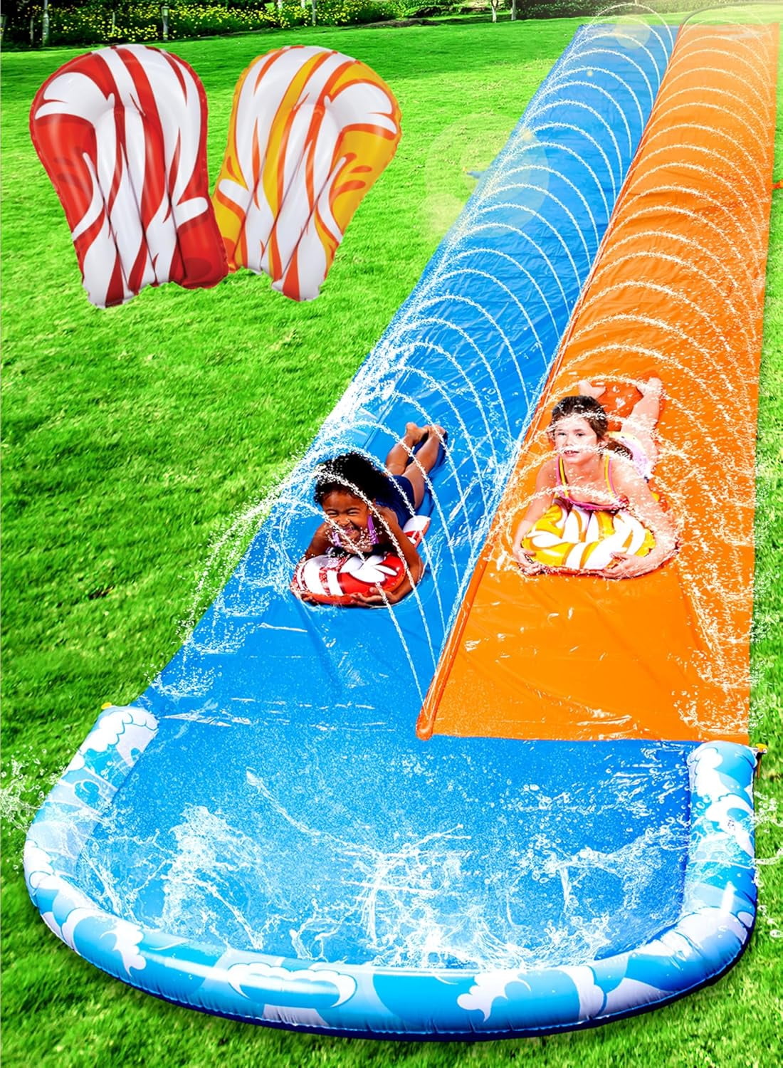 22.5ft Water Slides and 2 Bodyboards, Lawn Water Slide Summer Slip ...