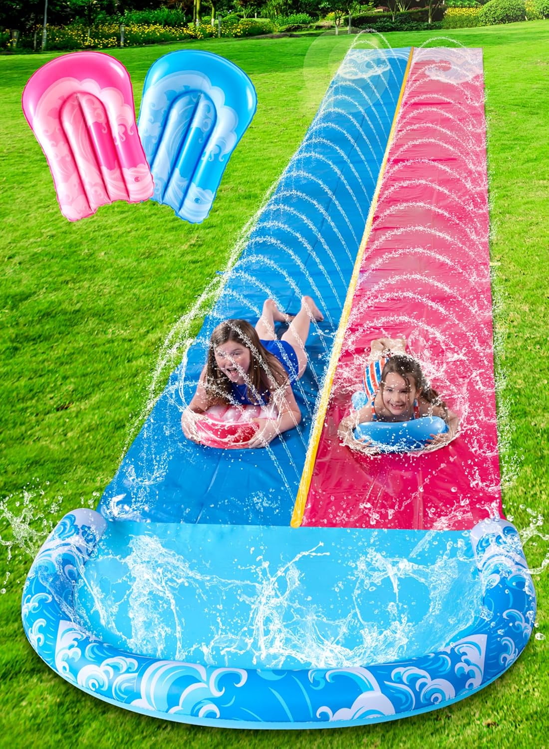 22.5ft Water Slides and 2 Bodyboards, Lawn Water Slide Summer Slip ...