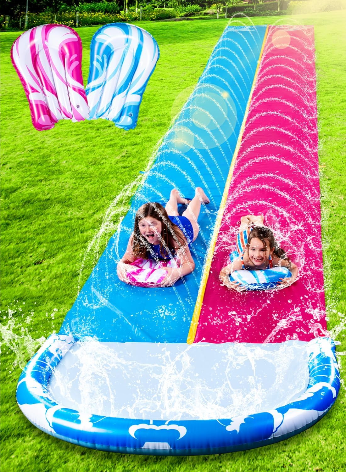 22.5ft Water Slides and 2 Bodyboards, Lawn Water Slide Summer Slip ...