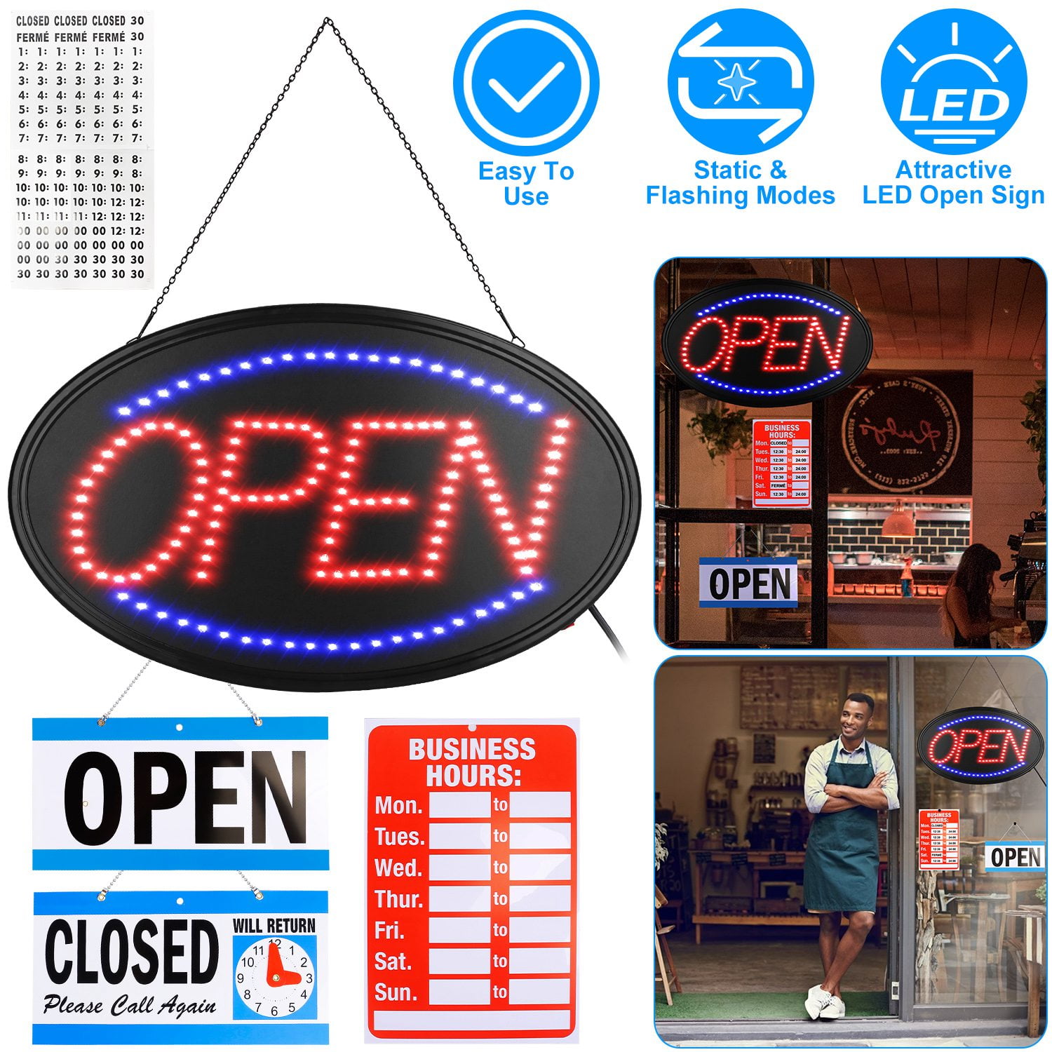 22.64x13.78in LED Open Sign Moclever Neon OPEN Sign Business ...